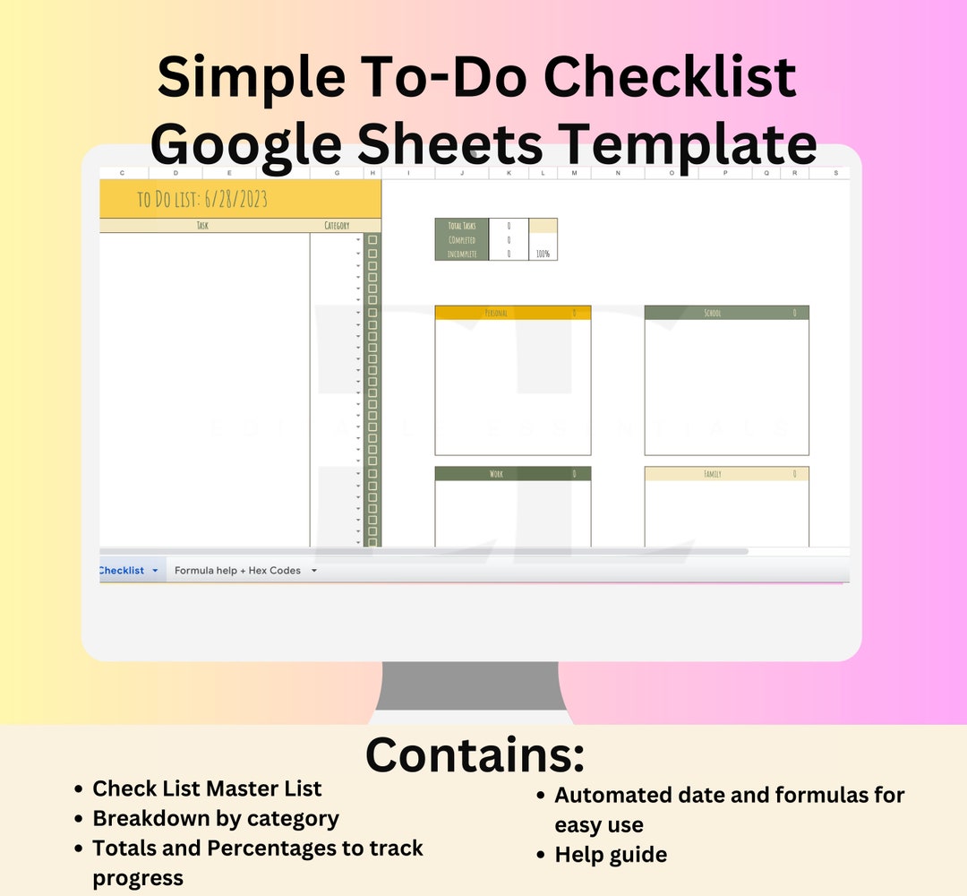 Lemon Simple to Do Checklist, Google Sheets, Google Sheets Template ...