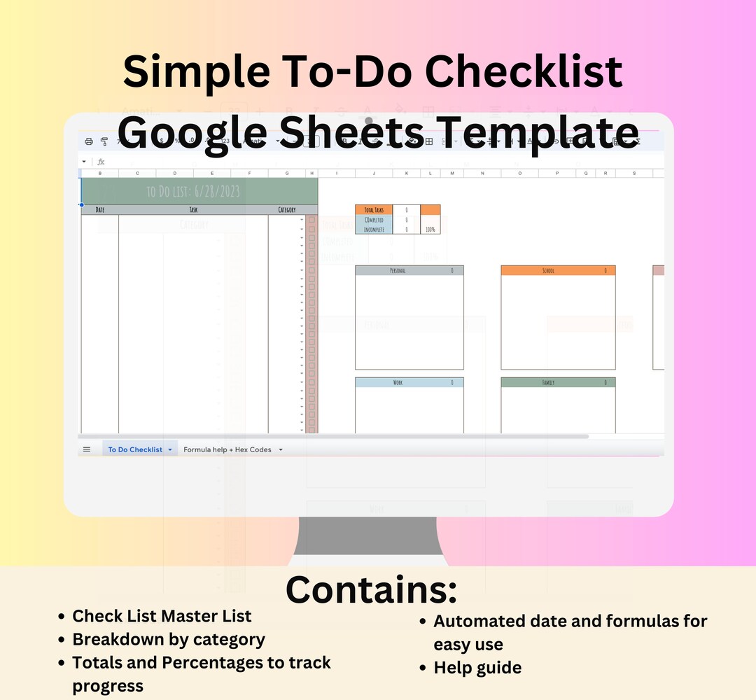 Sunset Simple to Do Checklist, Google Sheets, Google Sheets Template ...