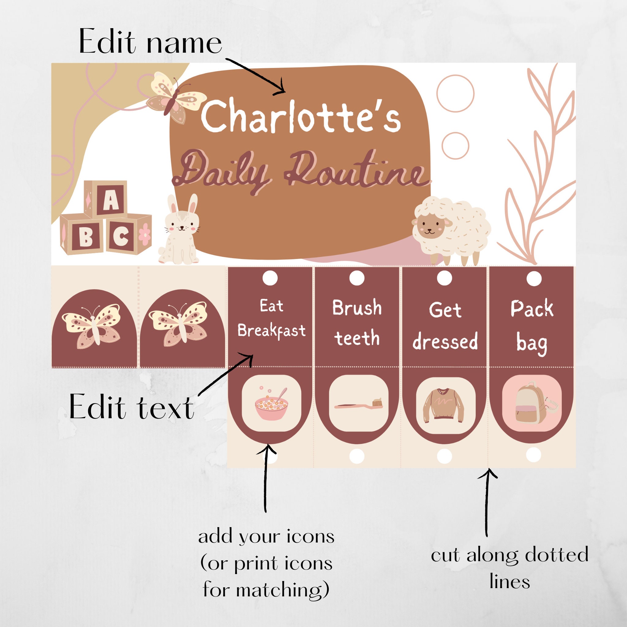 Editable Kids Routine Chart, Daily Routine, Morning Routine, Daily ...