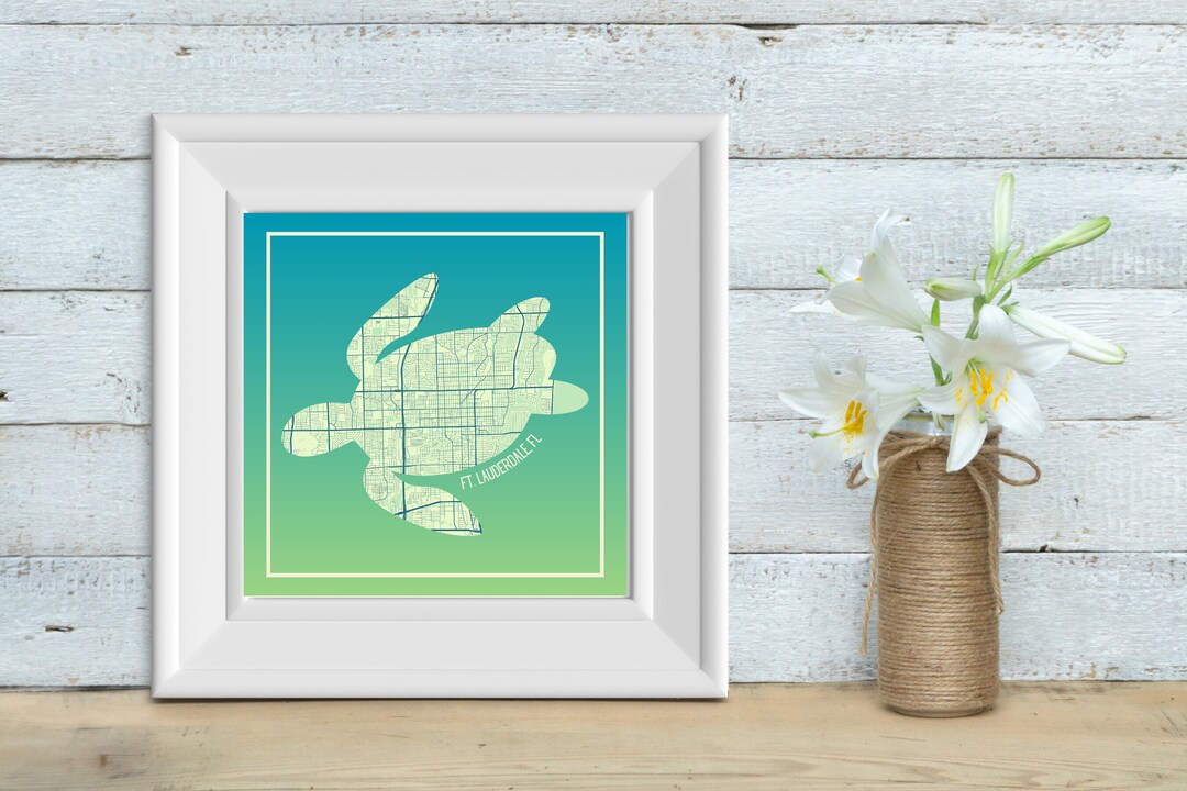 Florida Sea Turtle Custom Square City Map Decorative Poster - Etsy