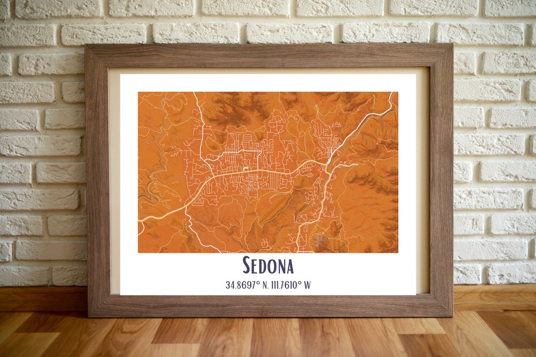Red Rocks Topographical Map - Sedona or Your City Custom Map - Unframed ...