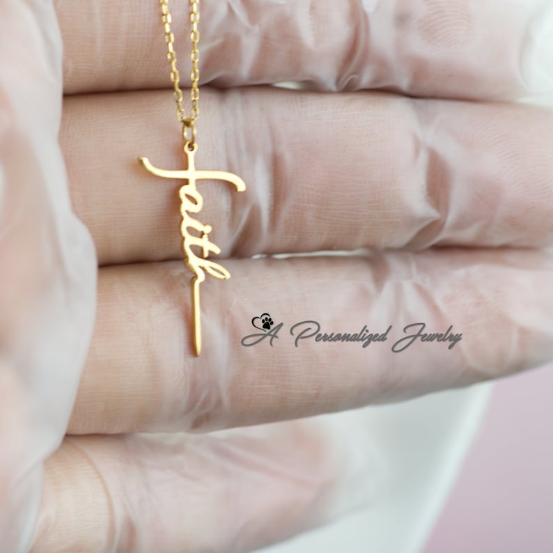 Faith Necklace, Faith Cross Jewelry, 18K Gold Necklace, Sterling Silver ...