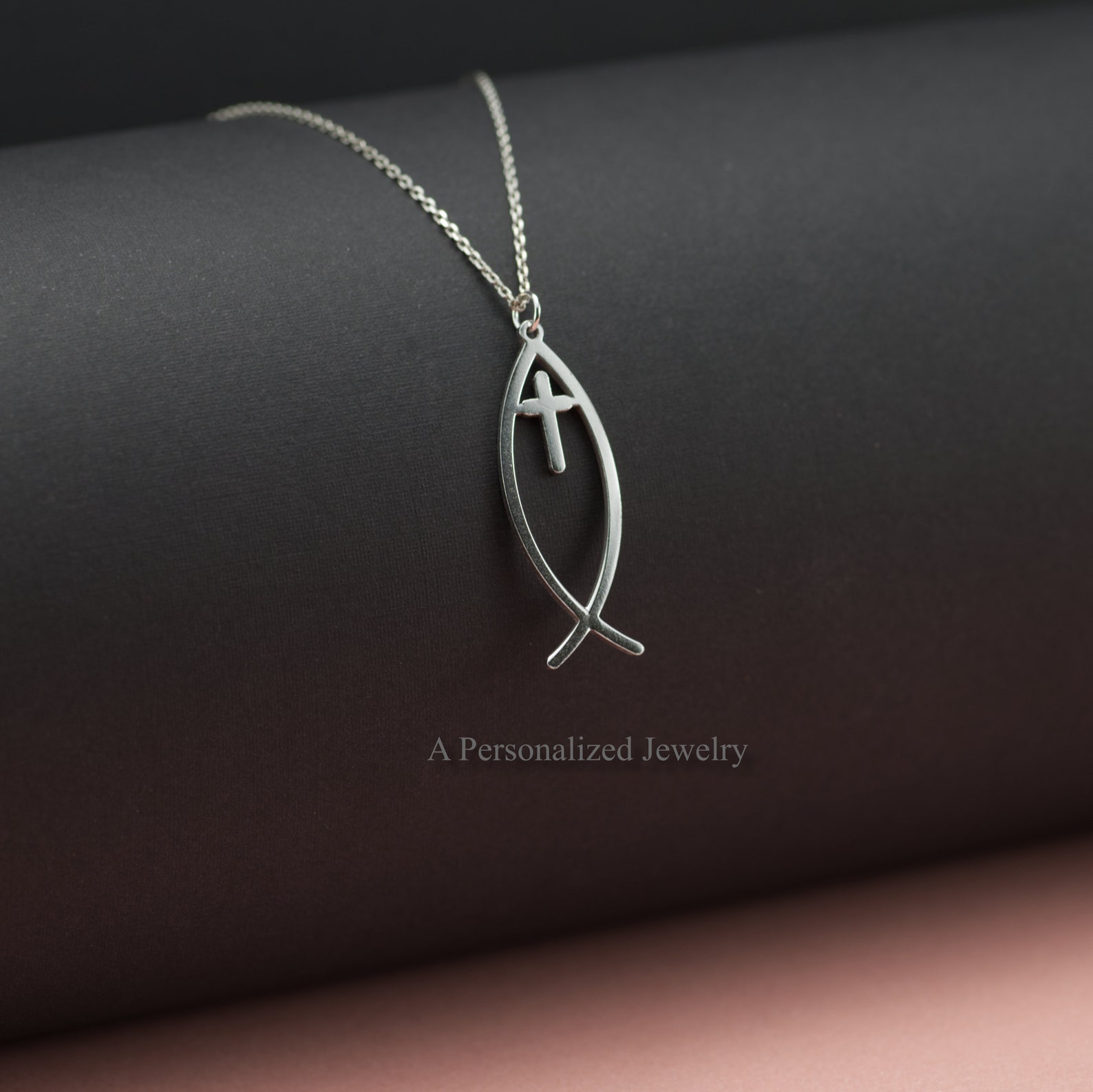 Ichthus Necklace, Sterling Silver Jesus Fish Symbol With Cross Pendant ...