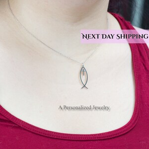 Ichthus Necklace, Sterling Silver Jesus Fish Symbol With Cross Pendant ...