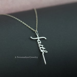Faith Necklace, Faith Cross Jewelry, 18K Gold Necklace, Sterling Silver ...