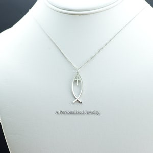 Ichthus Necklace, Sterling Silver Jesus Fish Symbol With Cross Pendant ...