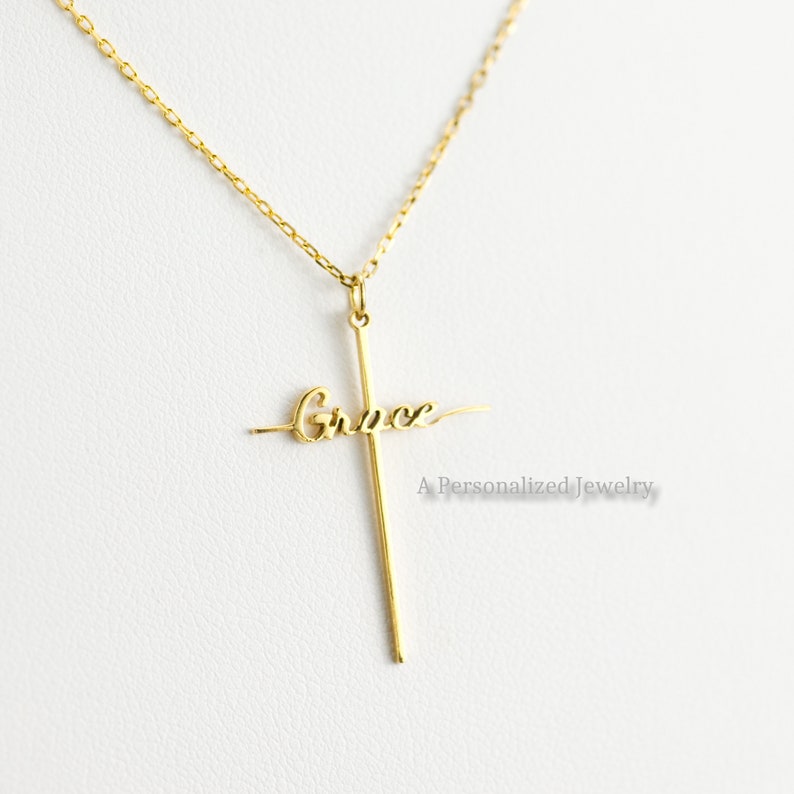Grace Cross Necklace, Grace Religious Jewelry, 14K Gold Necklace ...