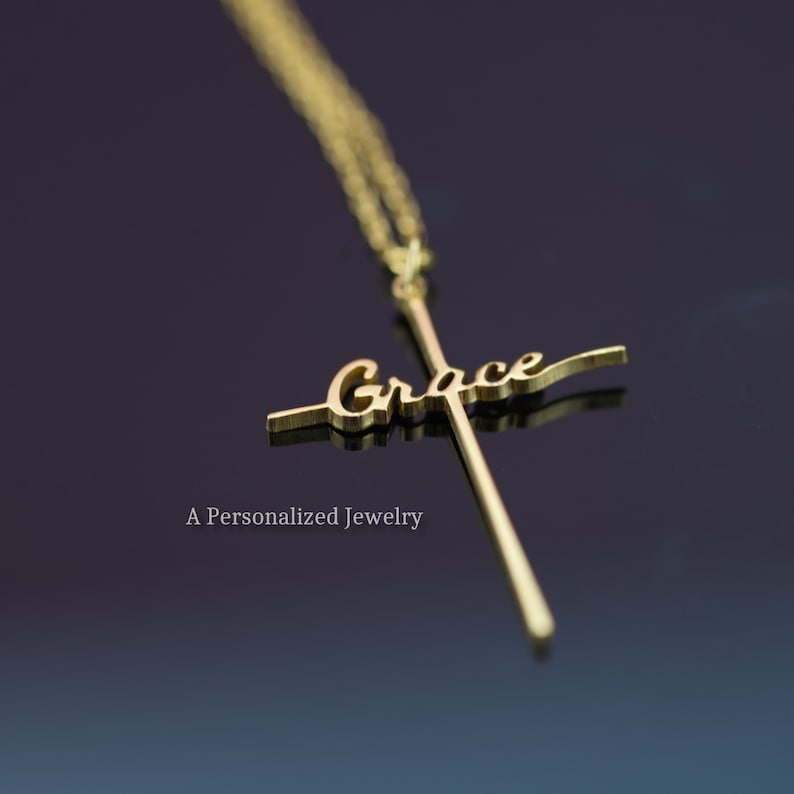 Grace Cross Necklace Grace Religious Jewelry 14K Gold - Etsy