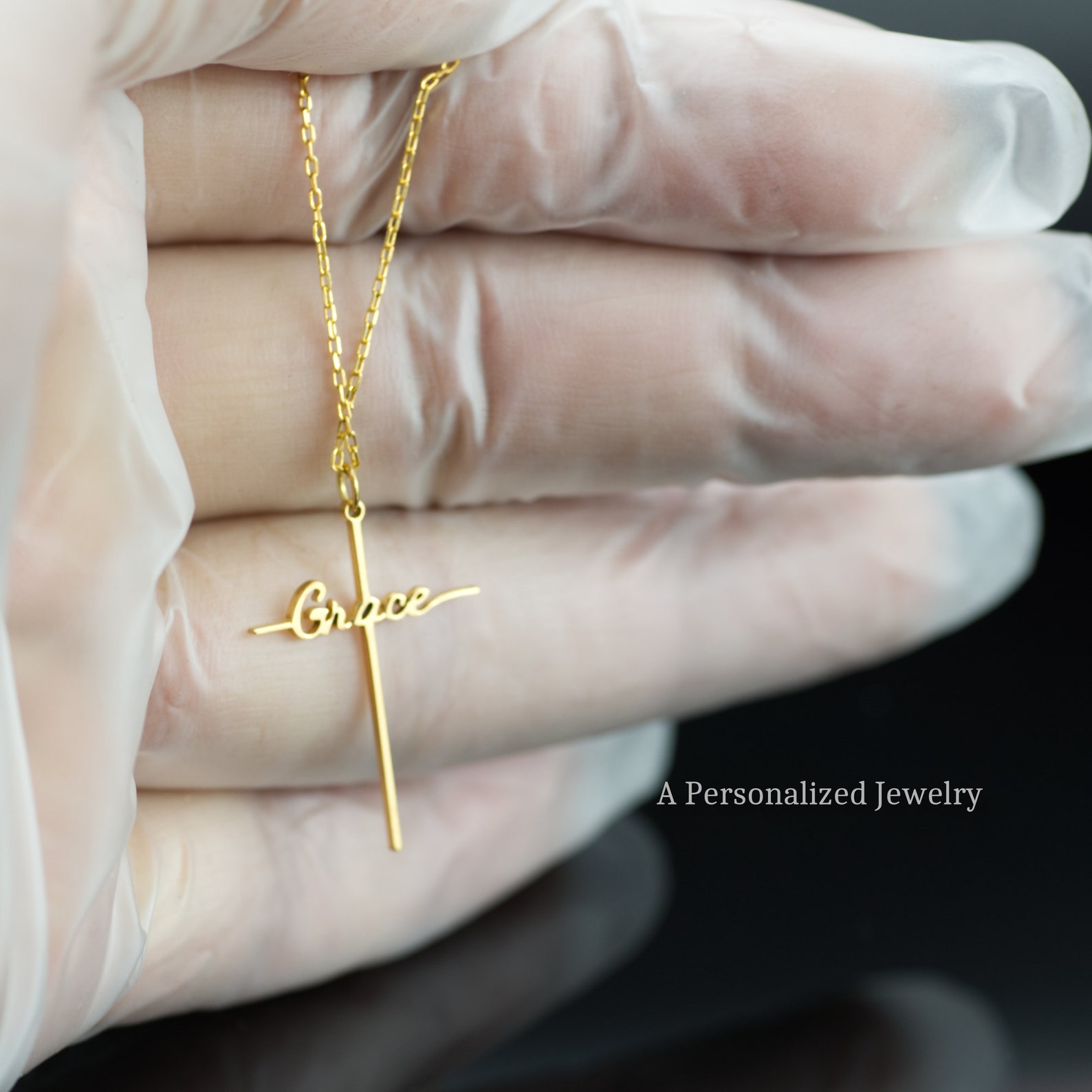 Grace Cross Necklace, Grace Religious Jewelry, 14K Gold Necklace ...
