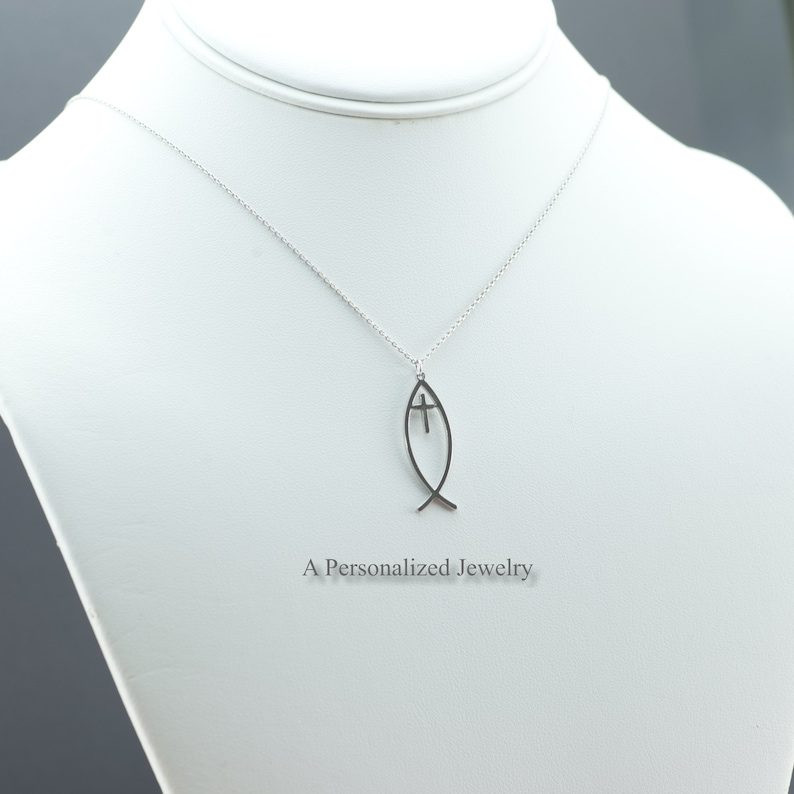 Ichthus Necklace, Sterling Silver Jesus Fish Symbol With Cross Pendant ...