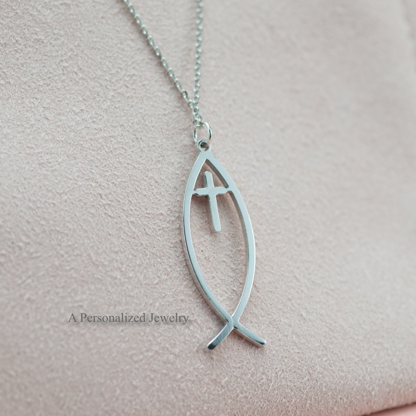Ichthus Necklace, Sterling Silver Jesus Fish Symbol With Cross Pendant ...