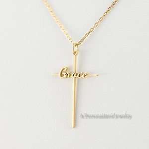 Grace Cross Necklace, Grace Religious Jewelry, 14K Gold Necklace ...
