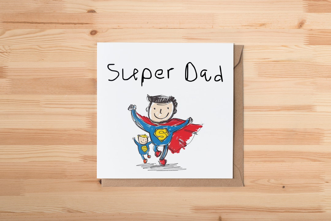 Super Dad Fathers Day Card - Cute Doodle Kids Art - Fun Personalised ...