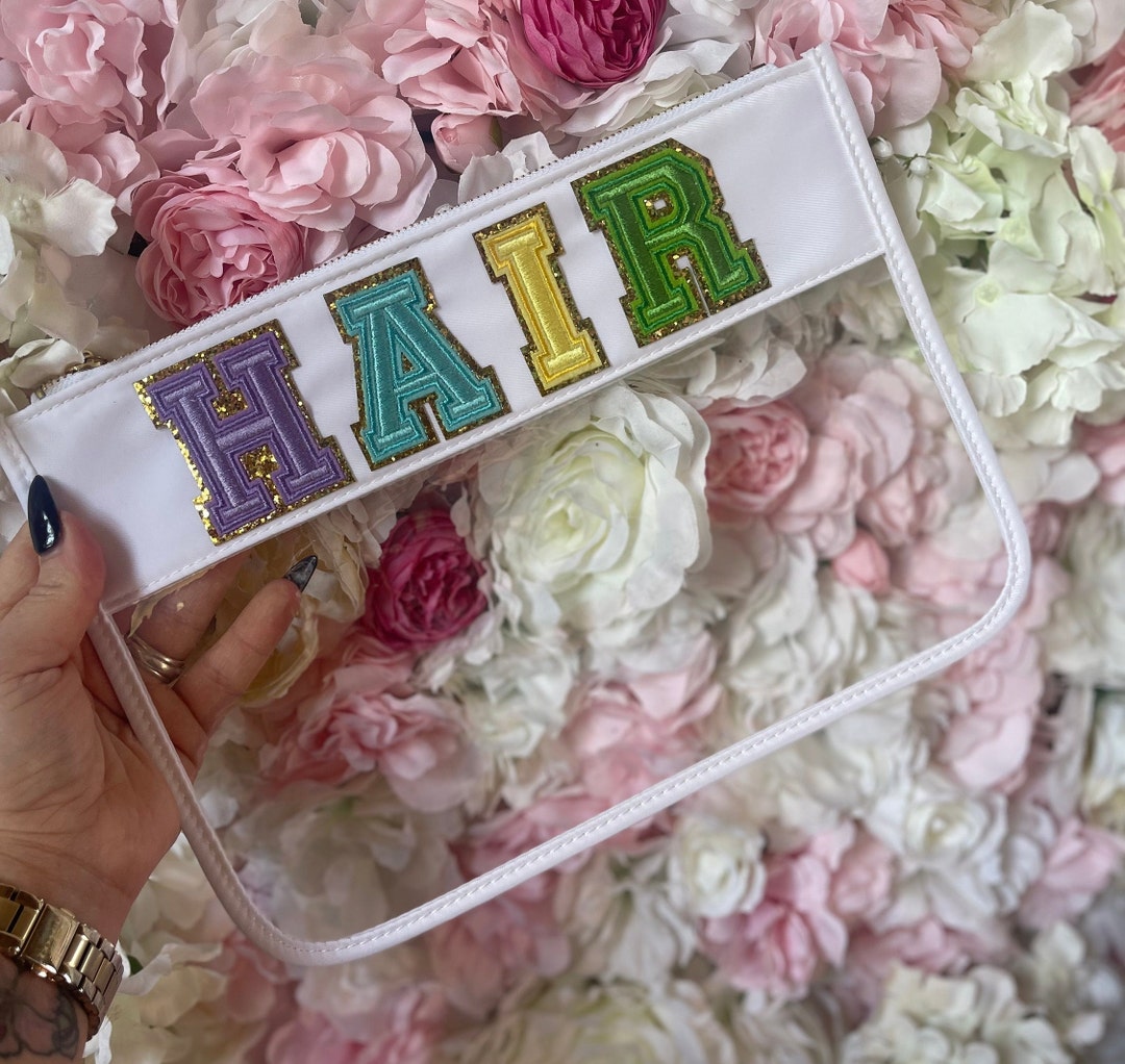 Custom Patch Transparent Clear Cosmetic Toiletry Bag Chenille Pouch Hen ...