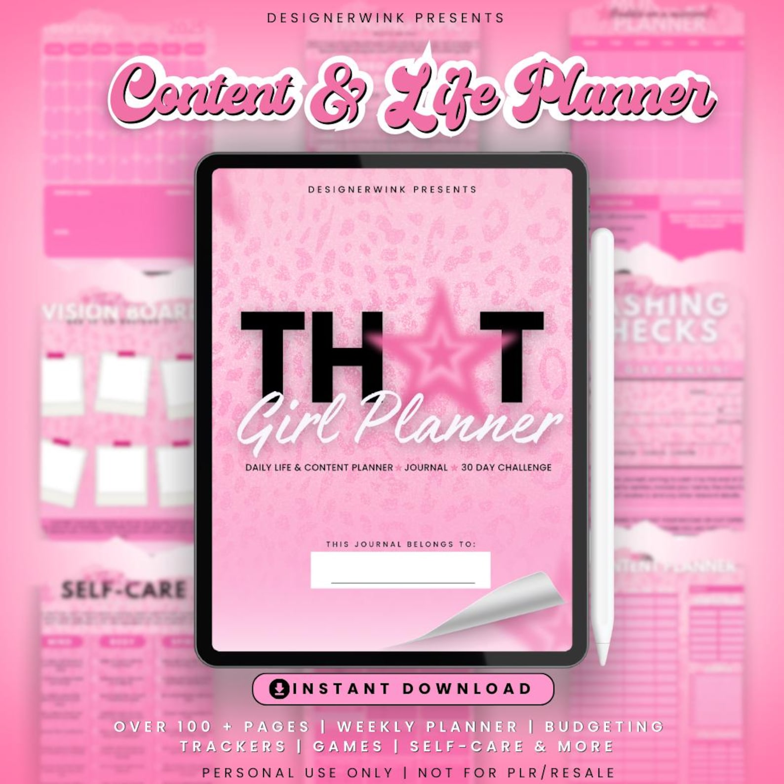 Digital Planner, Content Planner, Influencer, Calendar, Social ,12 Month Dateless Digital ...