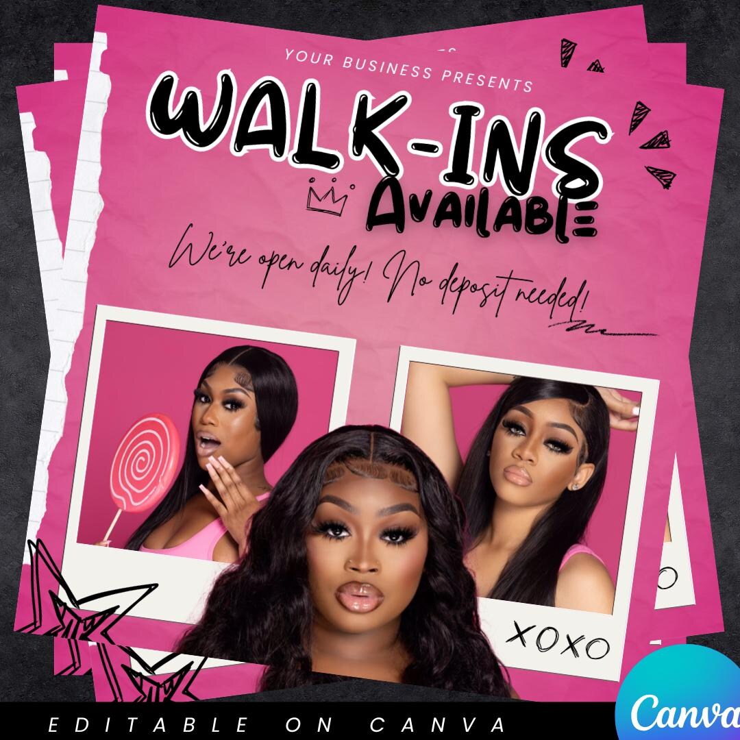 Walk Ins Flyer, Walk in Welcome Flyer, Walk in , Hair Booking Flyer ...