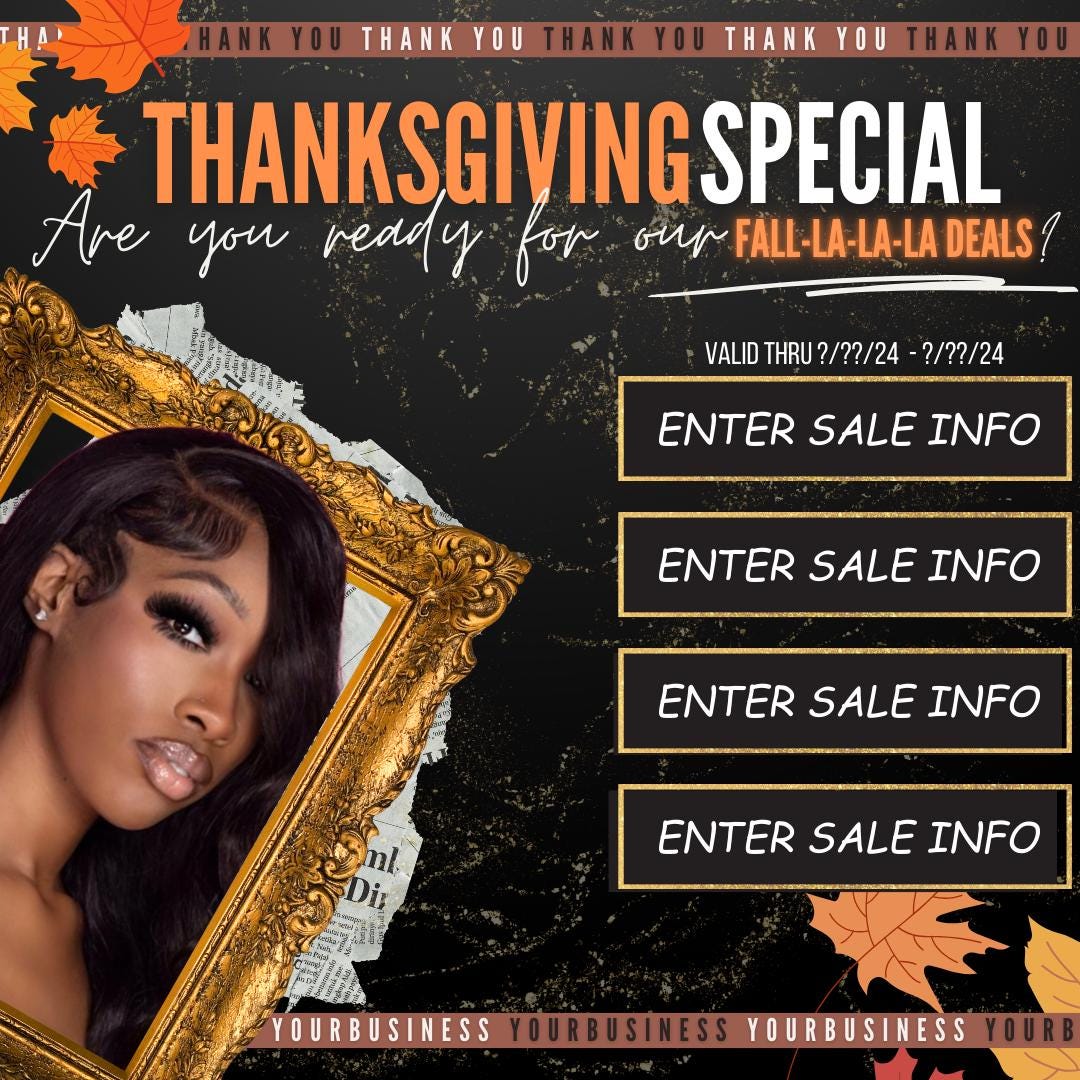 November Thanksgiving Sale Flyer, November Sale Flyer, Holiday, Hair ...