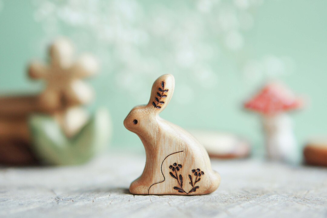 Bunny Figurine Wooden Rabbit Toy Waldorf Wooden Toys Rabbit Wooden ...