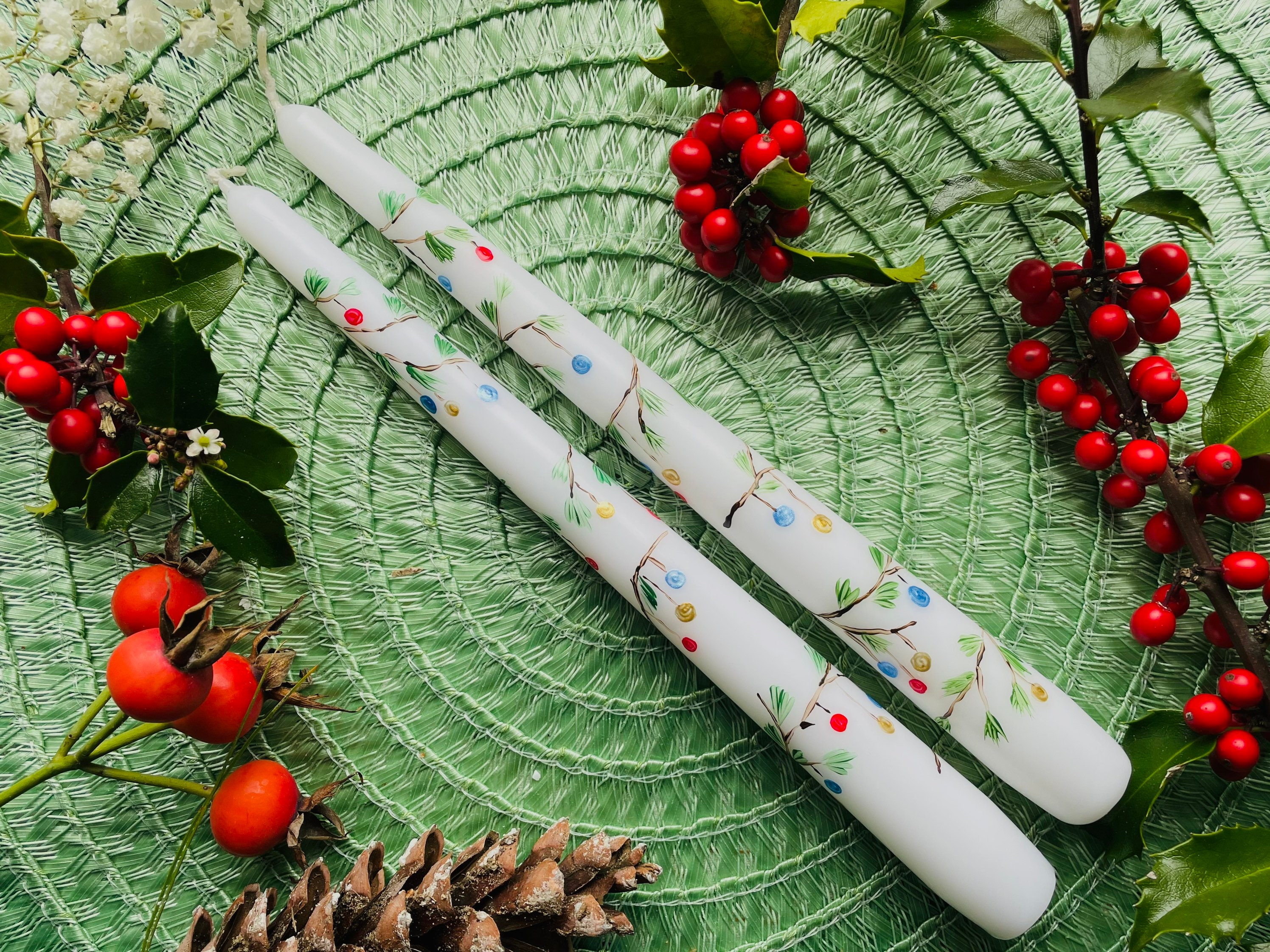 Set of 2 Hand Painted Christmas Candles, Christmas Candlestick, Taper ...