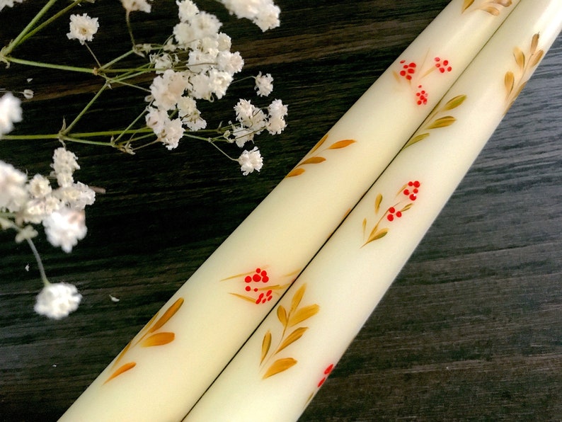 Set of 2 Hand Painted Taper Candles Autumn Taper Candles - Etsy