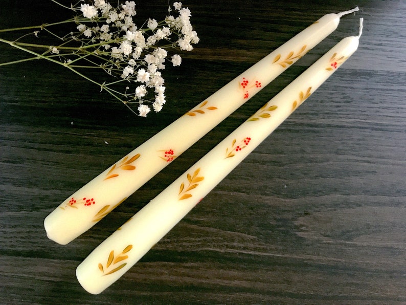 Set of 2 Hand Painted Taper Candles Autumn Taper Candles - Etsy
