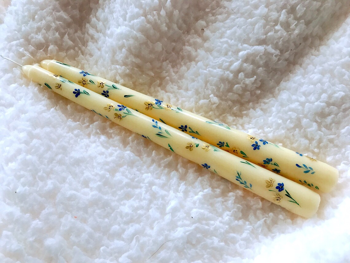 Set of 2 Hand Painted Taper Candles Floral Taper Candles - Etsy