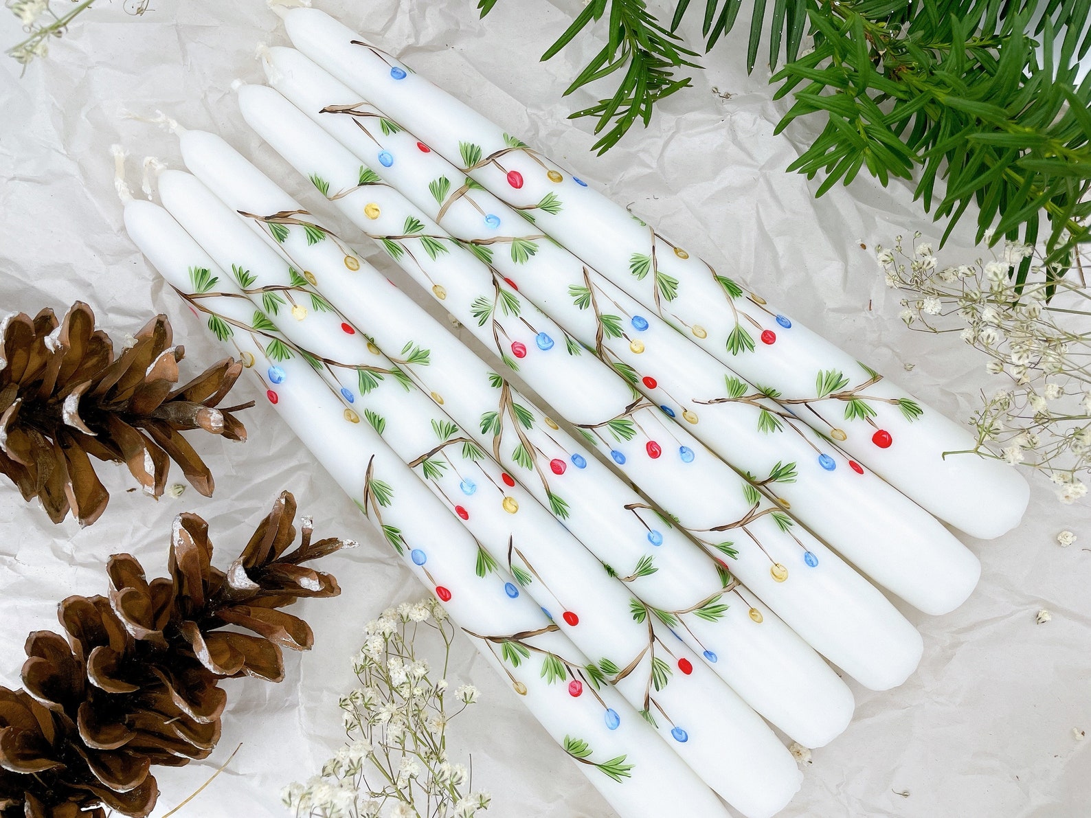 Set of 2 Hand Painted Christmas Candles, Christmas Candlestick, Taper ...