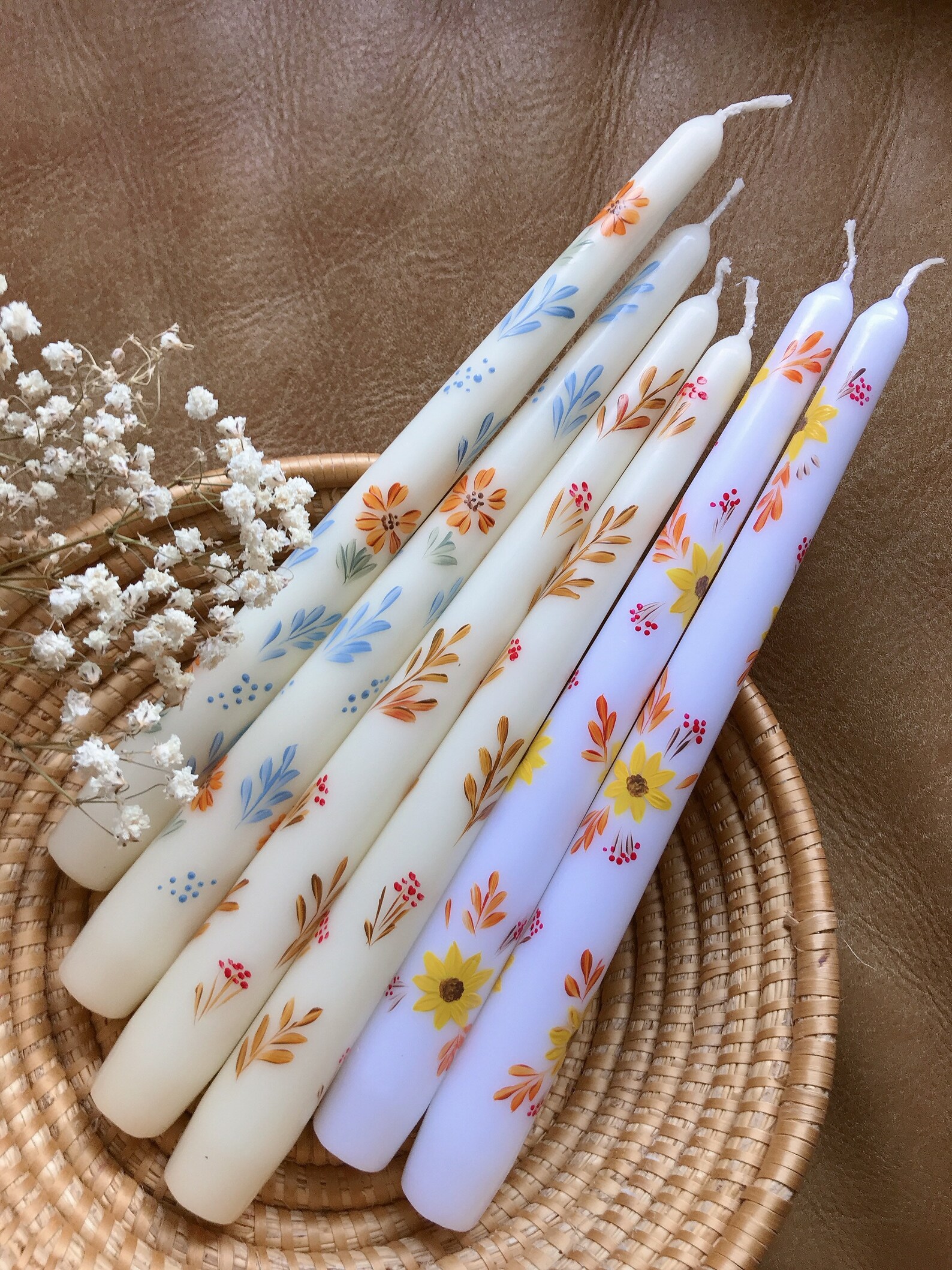 Set of 2 Hand Painted Taper Candles Autumn Taper Candles - Etsy