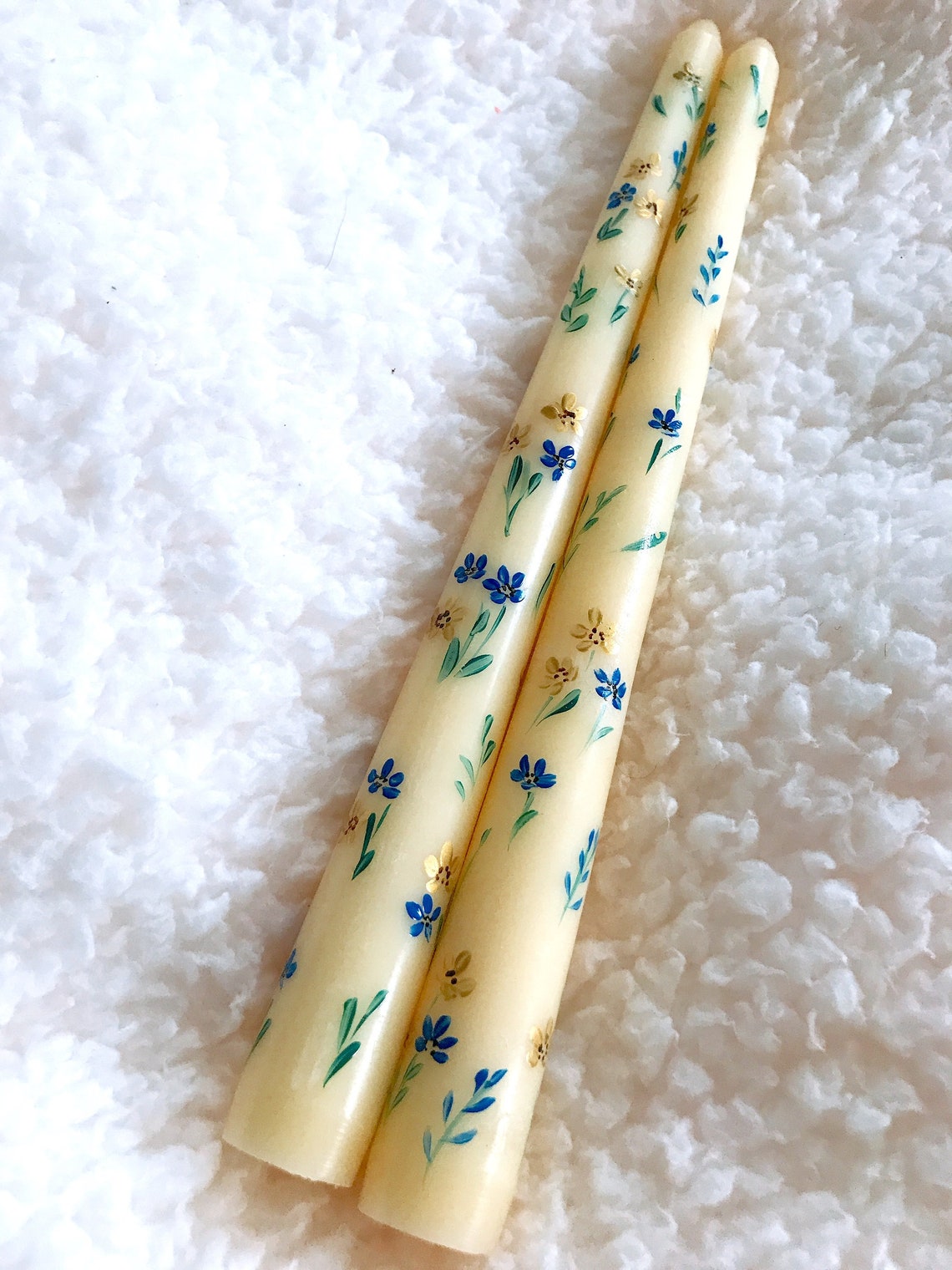 Set of 2 Hand Painted Taper Candles Floral Taper Candles - Etsy