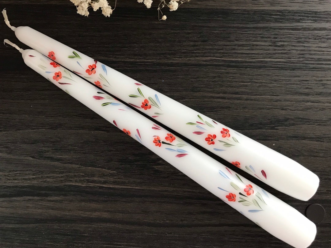 Set of 2 Hand Painted Taper Candles , Autumn Taper Candles , Fall ...