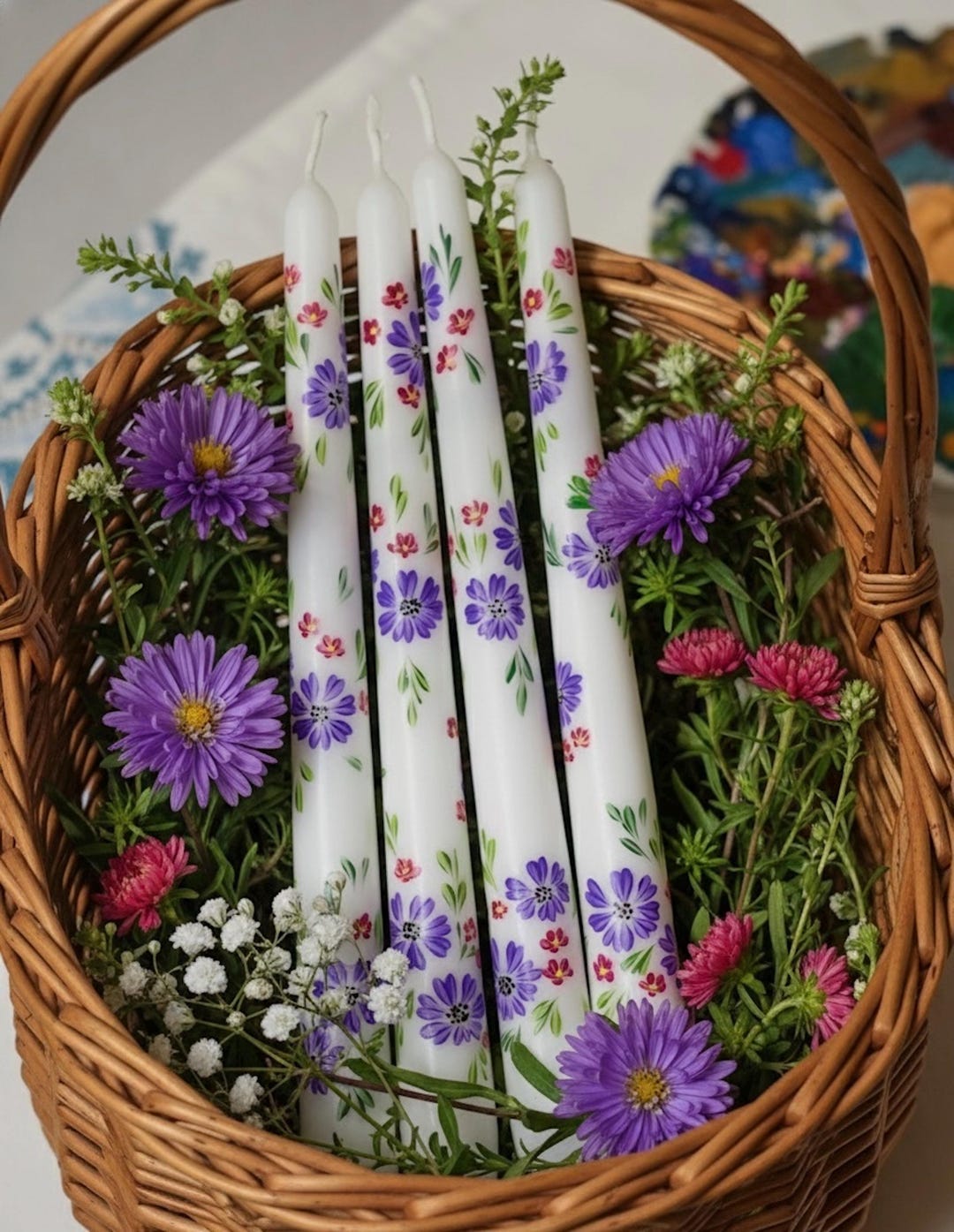 Hand Painted Floral Taper Candles: Set of 2, Unscented - Etsy