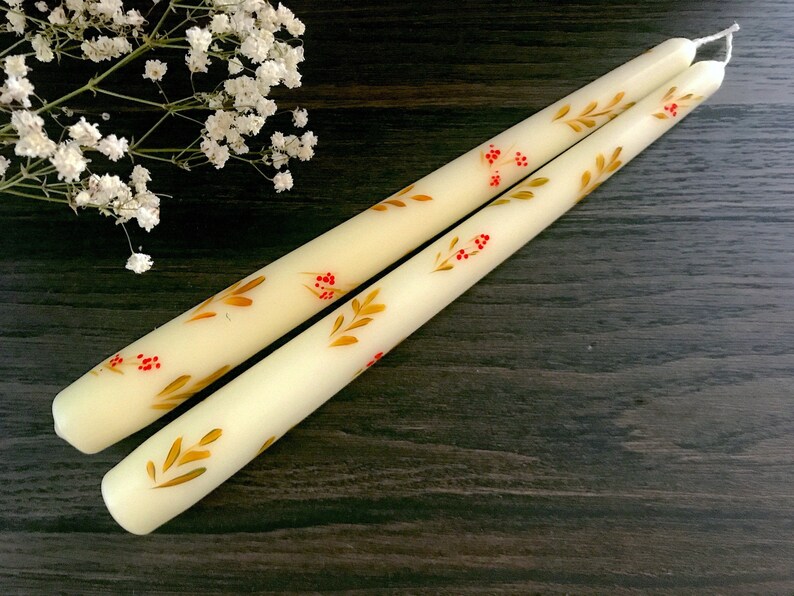 Set of 2 Hand Painted Taper Candles Autumn Taper Candles - Etsy