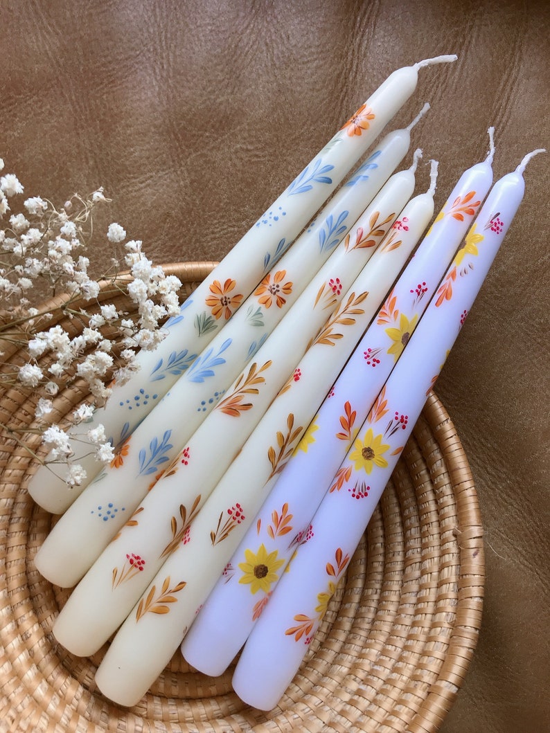 Set of 2 Hand Painted Taper Candles Ivory Colored Candles - Etsy