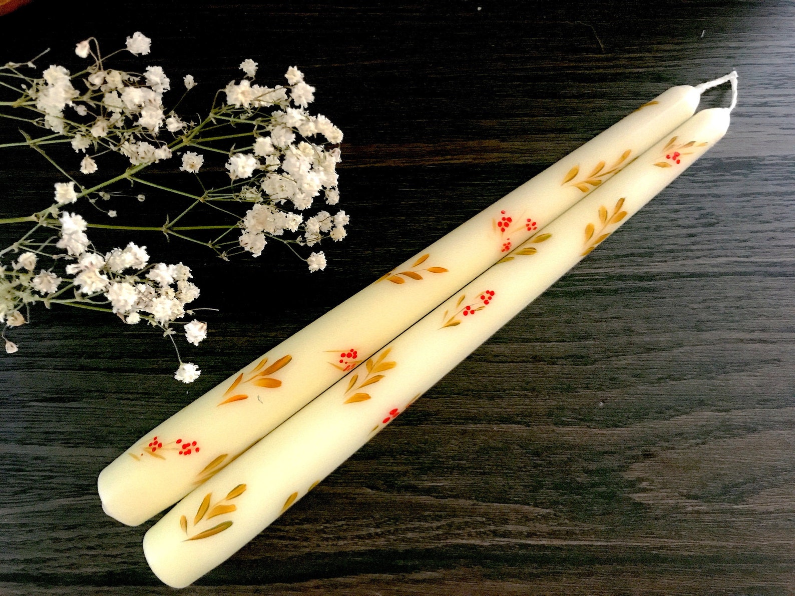 Set of 2 Hand Painted Taper Candles Autumn Taper Candles - Etsy