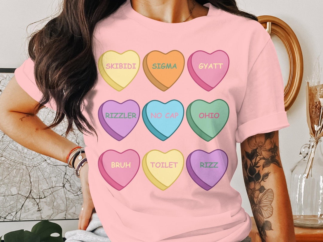 Skibidi Valentines Day Candy Heart T Shirt Funny Rizzler Valentine Gift ...