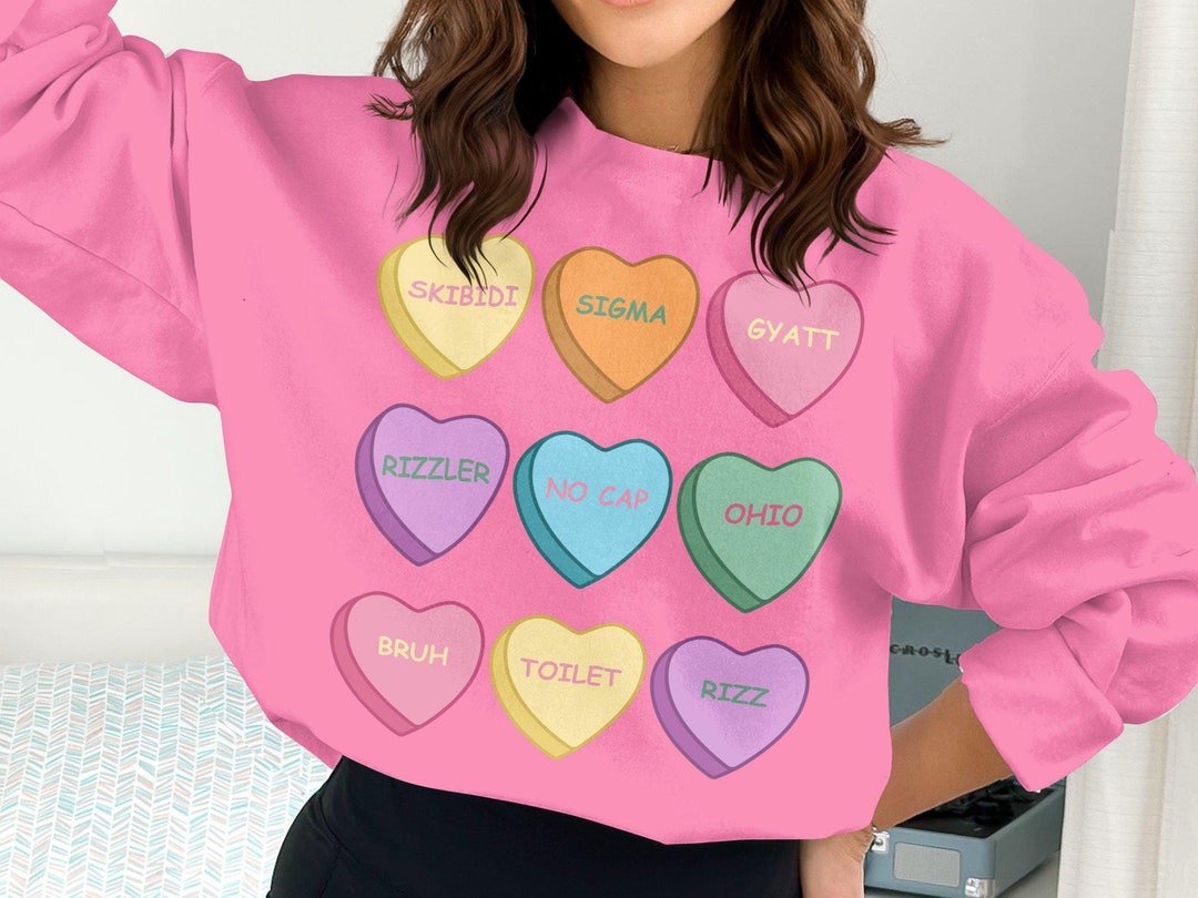 Skibidi Valentines Day Candy Heart Sweatshirt Funny Rizzler Valentine ...