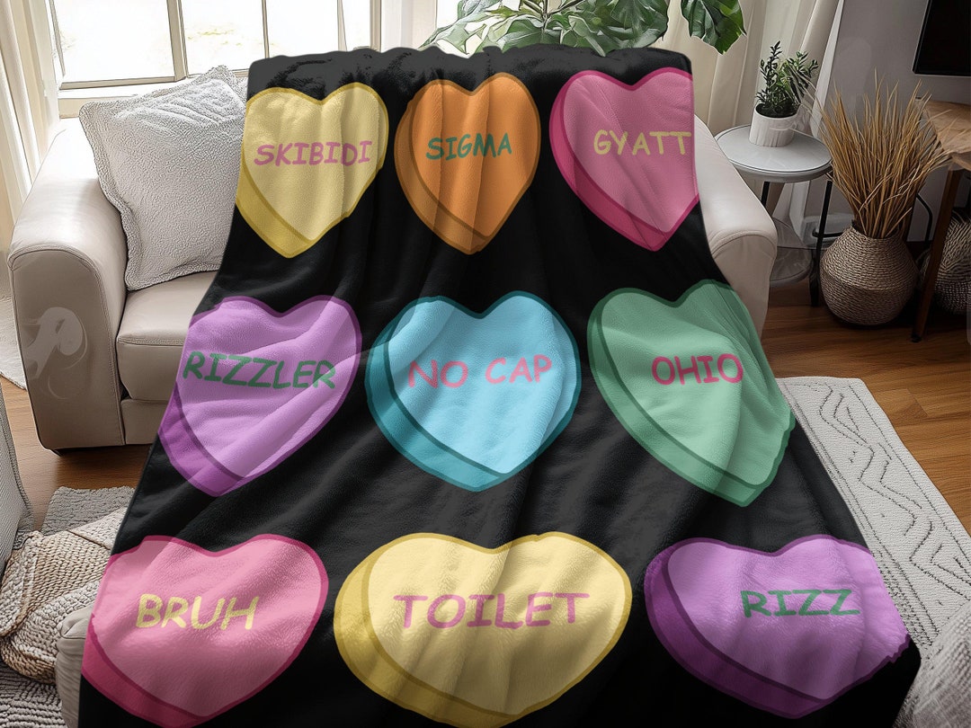 Skibidi Valentines Day Candy Heart Blanket Fleece Rizzler Candy Heart ...