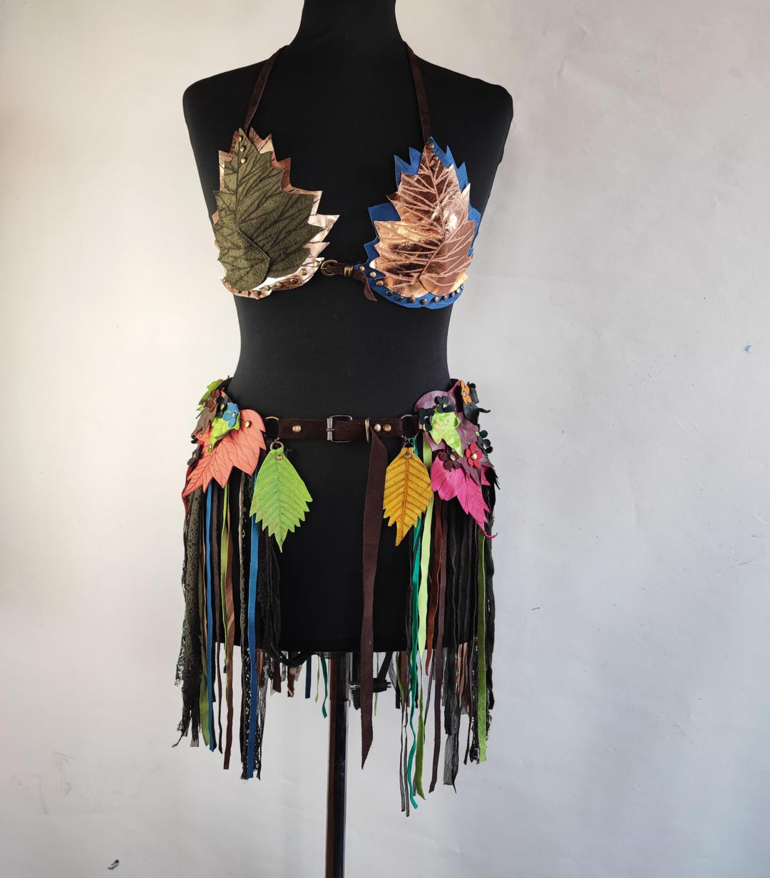 Colorful Nature-inspired Leaf Bra and Belt Set for Festival Outfits ...
