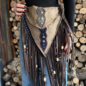 Wooden Beaded Boho Triangle Tassel Bag - Hair Leather Design - Etsy