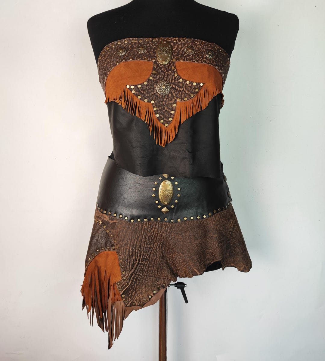 Handmade Leather Viking Bohemian Suit - Asymmetrical Leather Skirt ...