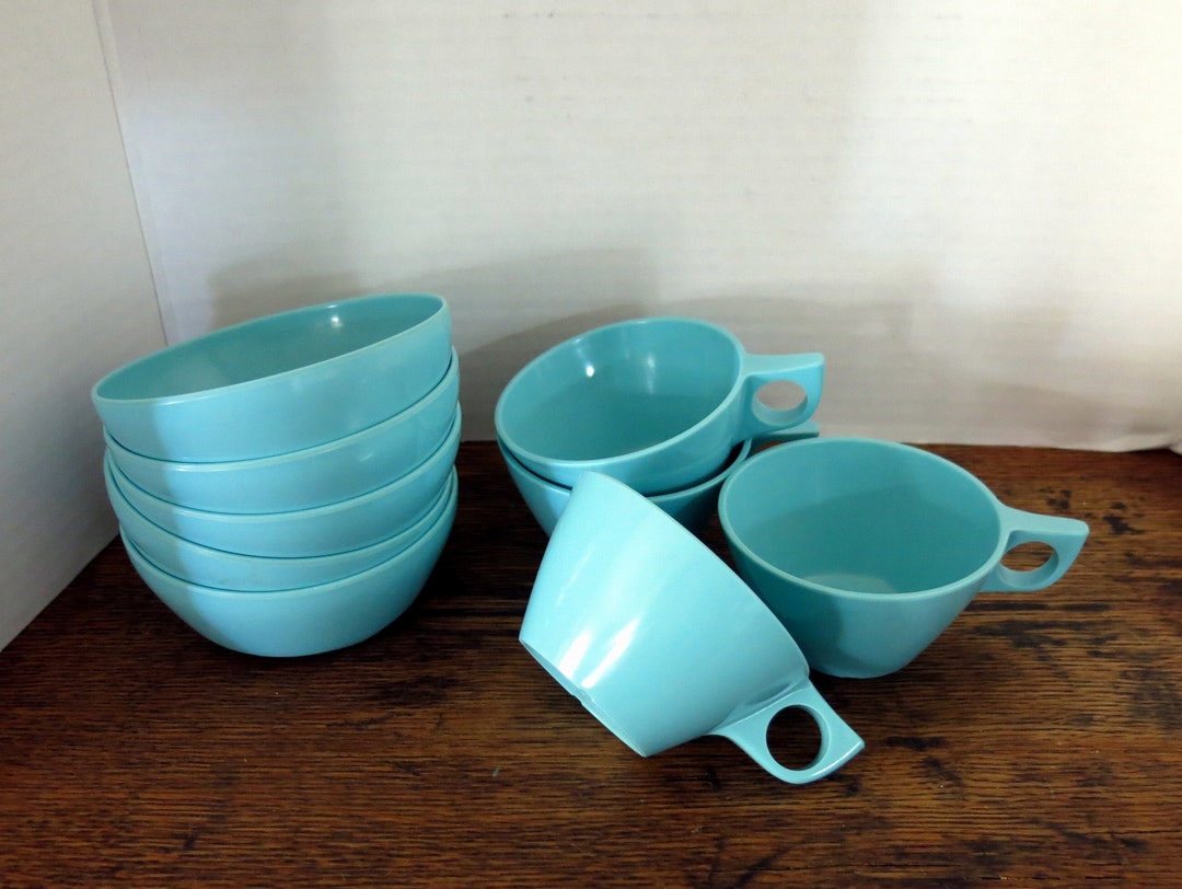Set of 5 Texas Ware Bowls and 4 Coffee Cups, Turquoise - Etsy