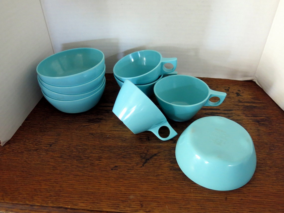 Set of 5 Texas Ware Bowls and 4 Coffee Cups, Turquoise - Etsy