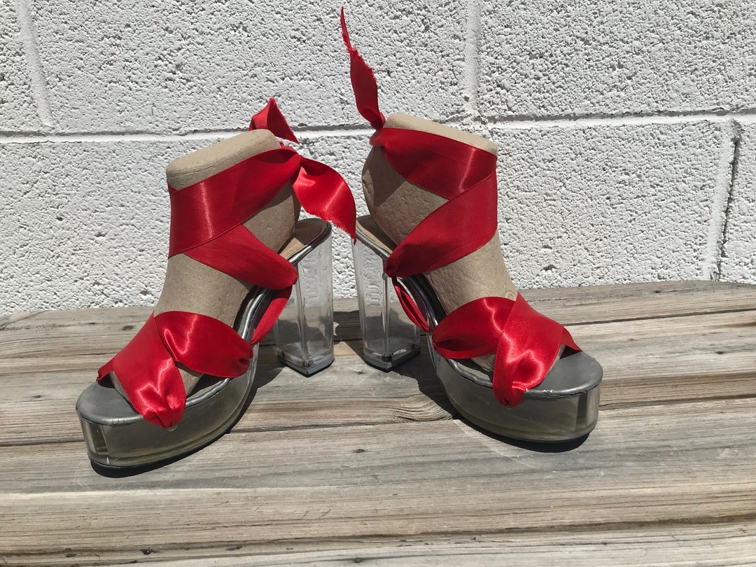 Marilyn Monroe Replica Clear Lucite Sandals With Red Ribbons. - Etsy