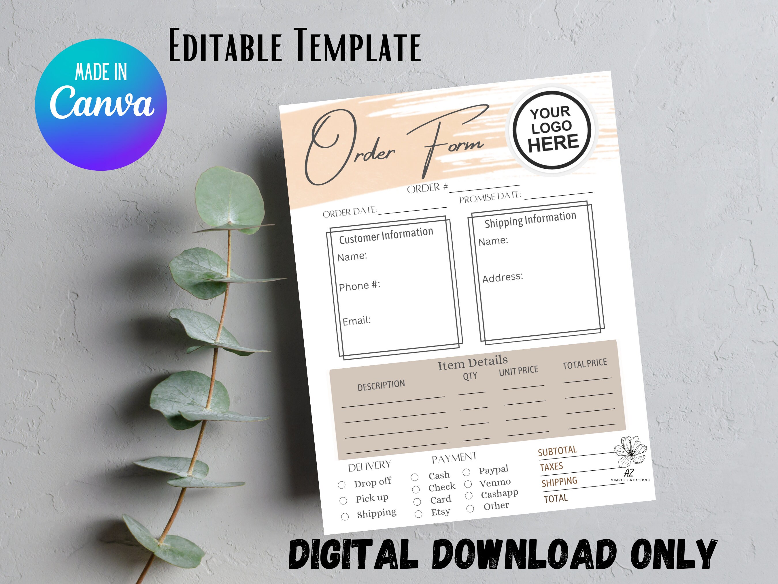 Order Form SVG, Digital Download Order Form, Small Business Order Form ...