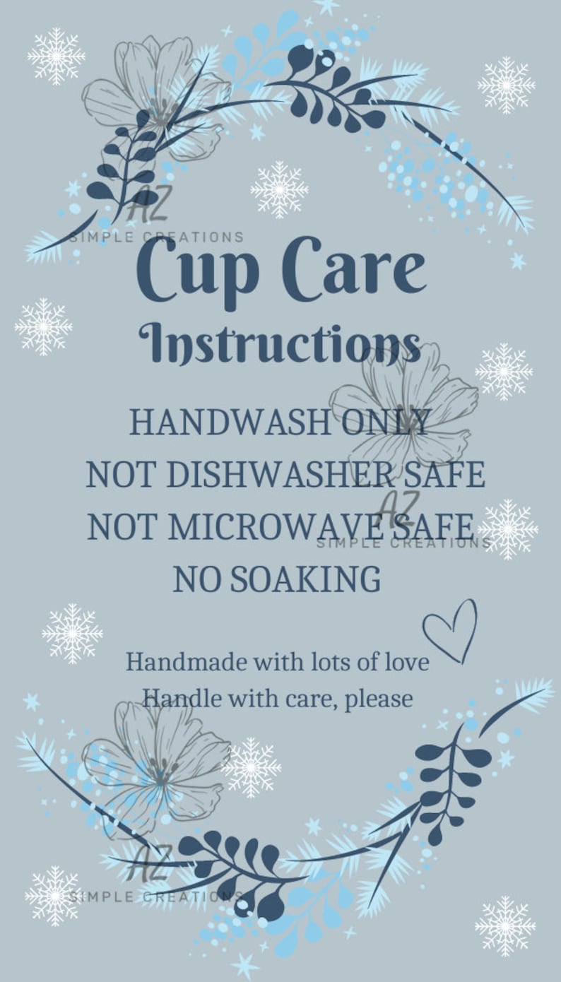 Cup Care Instructions Card Template, Printable Cup Care Instructions ...
