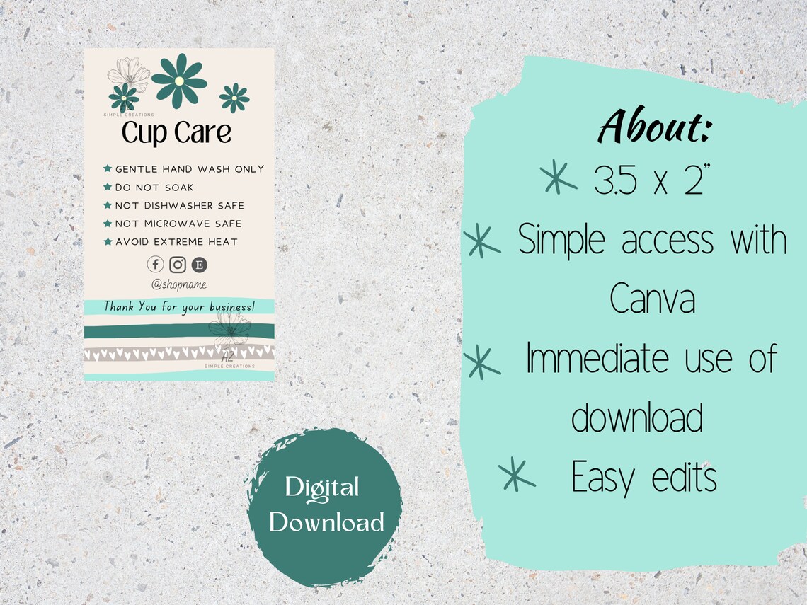 Editable Cup Care Instructions Template, Cup Care, Cold Cup Instant ...