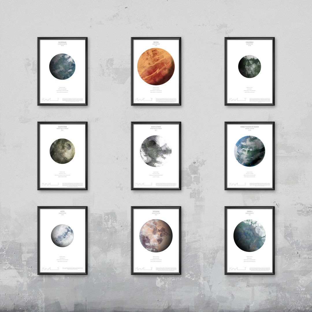 Star Wars Planets Wall Art Set Original Trilogy Star Wars Saga Print ...