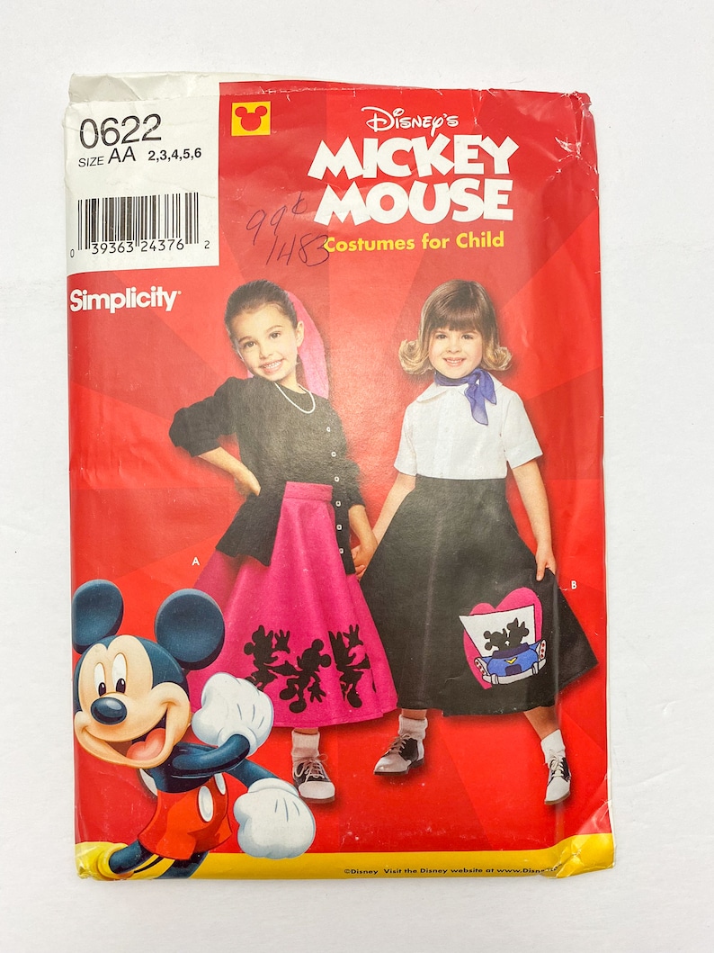 Vintage Disney 0622 Simplicity Mickey Mouse 50’s Skirt Costume Sewing ...