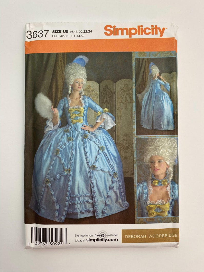 Simplicity 3637 French Revolution Dress Pattern Uncut Size U5 (16-18-20 ...