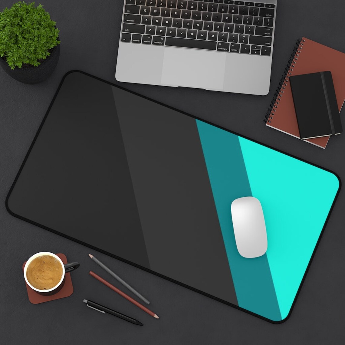 Gray Blue Abstract Desk Mat Modern Teal Geometric Office Desk - Etsy